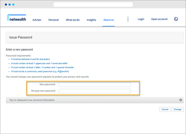netwealth - Security and passowrd setting - Update or caret a password ...